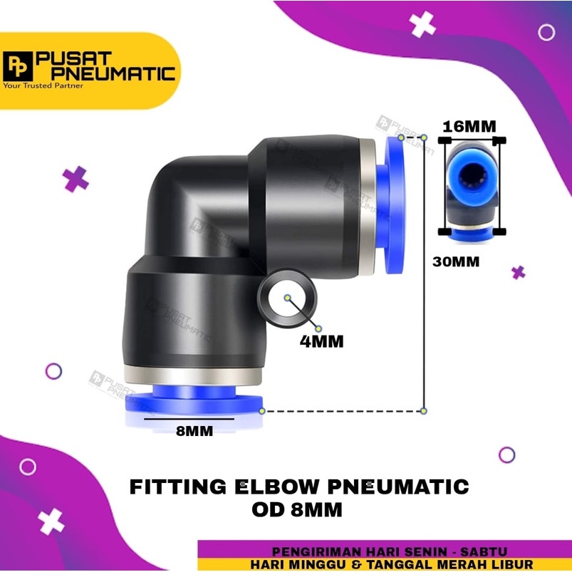 Jual PV 8 FITTING ELBOW PNEUMATIC SELANG 8 MM X 8 MM | Shopee Indonesia