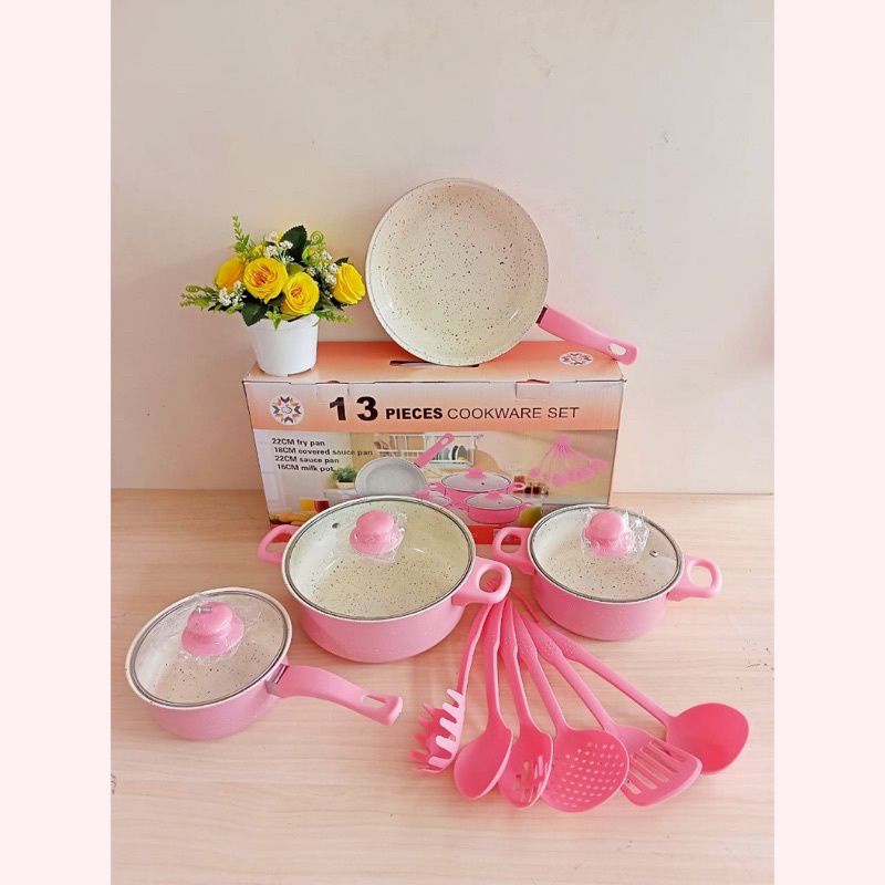 Jual PANCI SET WARNA COOKWARE SET 13PCS FRYPAN SAUCEPAN MILKPOT FREE ...