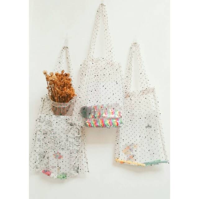 Jual Tas transparan polkadots transparent tote bag tas transparan ...