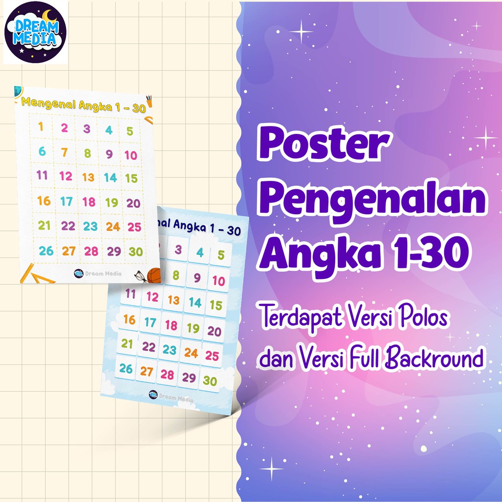 Jual Poster Mengenal Angka 1 - 30 (Ukuran A3+) | Shopee Indonesia