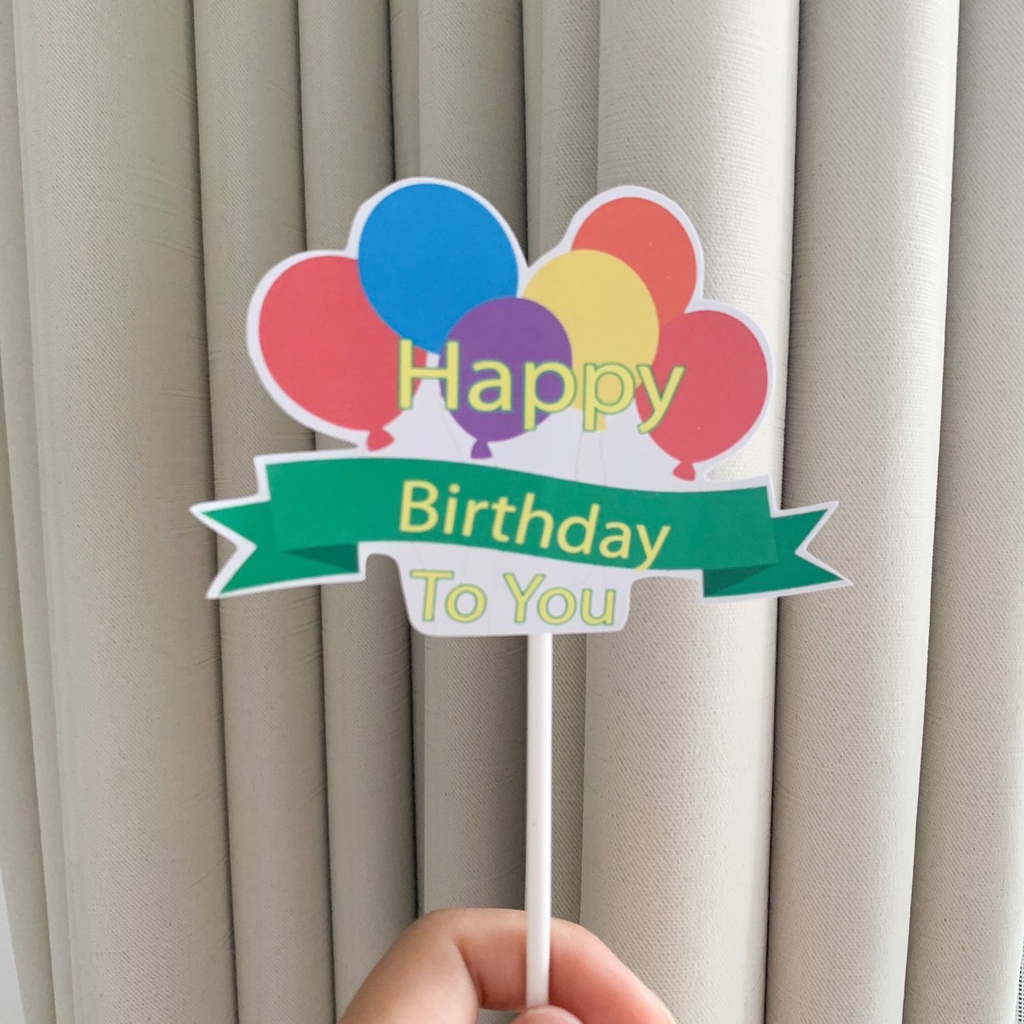 Jual Topper Cake / Hiasan Kue Motif Balon Happy Birthday Ribbon ...