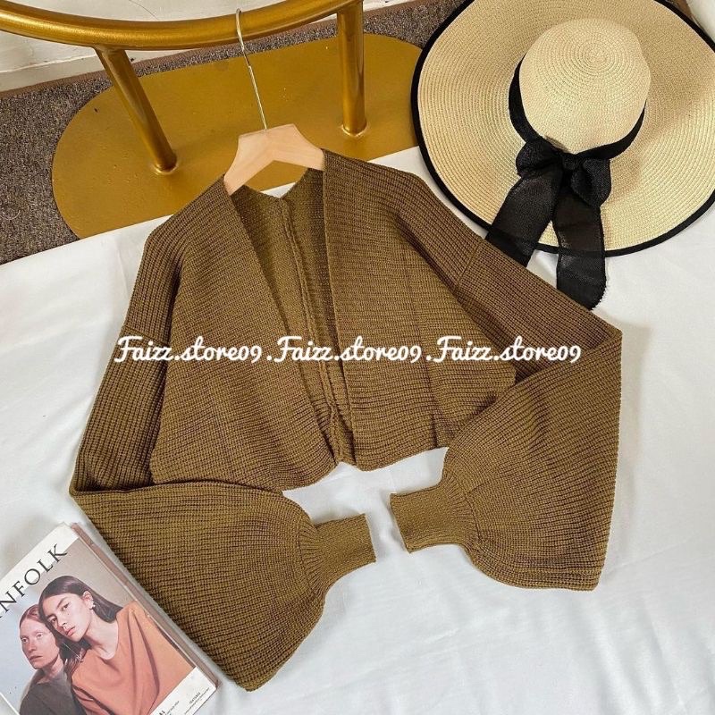 Jual OVERSIZE CROP Tangan Balon Cardigan Rajut wanita/Outer Knit Tangan balon PREMIUM/CROP CARDI ...