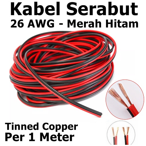 Jual Kabel Eceran AWG26x2 Ecer AWG 26 x 2 Serabut Tembaga Kuning Silicone Wire Cable Merah Hitam ...