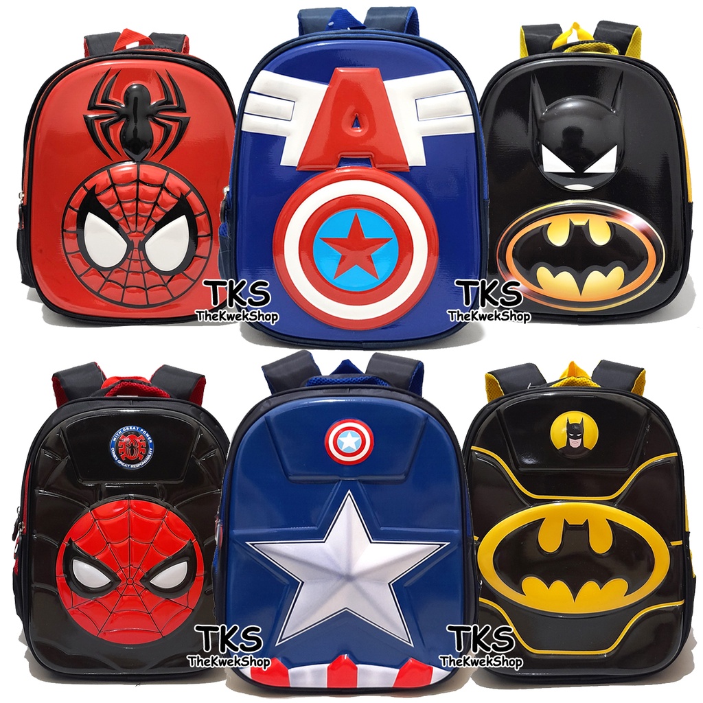 Jual Tas Sekolah SD TK Anak Laki Laki Ransel Timbul Superhero SPIDERMAN KAPTAIN BATMAN | Shopee ...