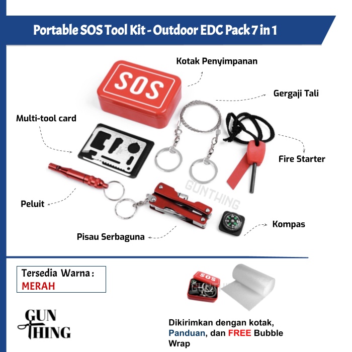 Jual SOS Tool Kit Portable / EDC Pack 7 in 1 / Outdoor Survival Kit ...