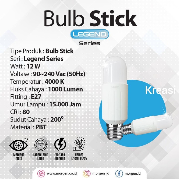 Jual LAMPU LED BULB STICK 12W / 12 WATT MORGEN E27 - PUTIH | Shopee Indonesia