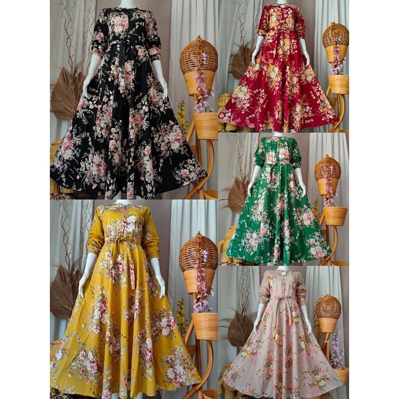 Jual Gamis Maxy Monalisa Motif Bunga Bangkok Busui // Gamis Katun Jumbo Motif Monalisa gsmis ...