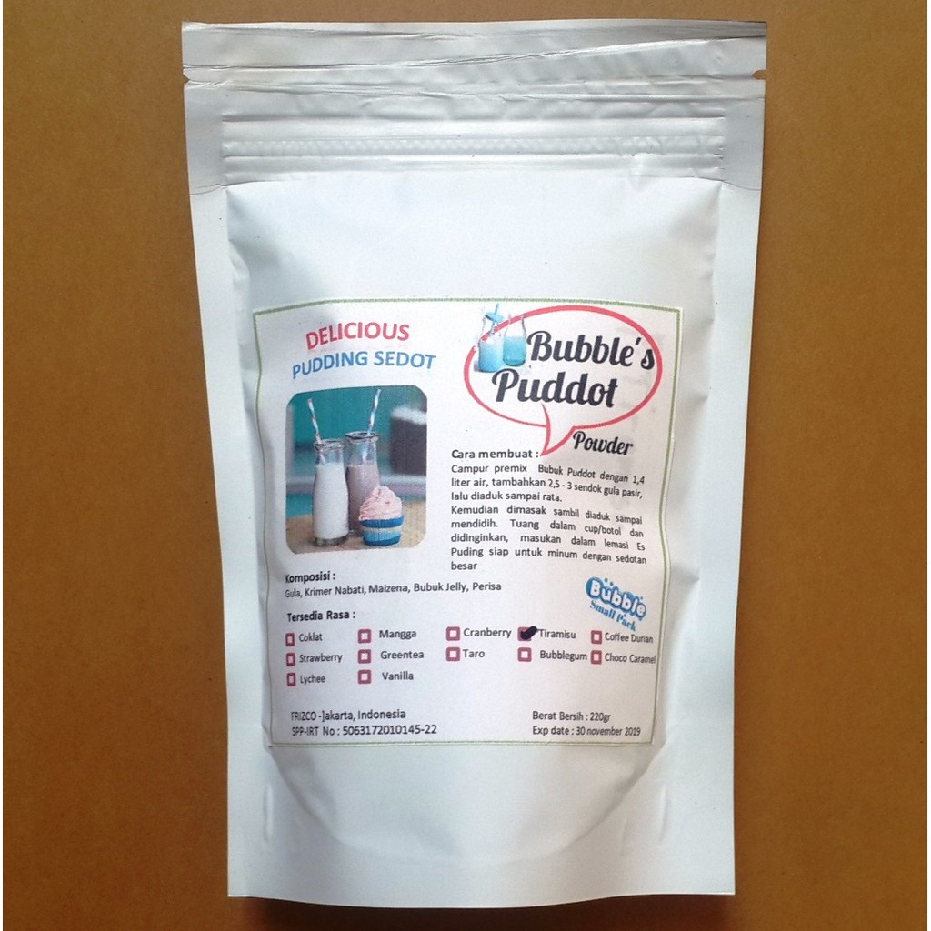 Jual TIRAMISU Bubble's Puddot Premix 220gr Puding Sedot,Bubuk Powder ...