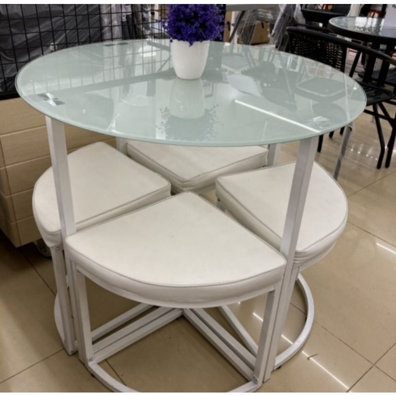 Jual Zeus Meja Makan Bulat Kaca Minimalis 4 Kursi | Shopee Indonesia