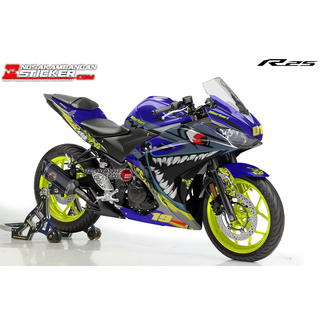 Jual Stiker Decal Motor Yamaha R25 Full Body Biru Shark New Grafis ...