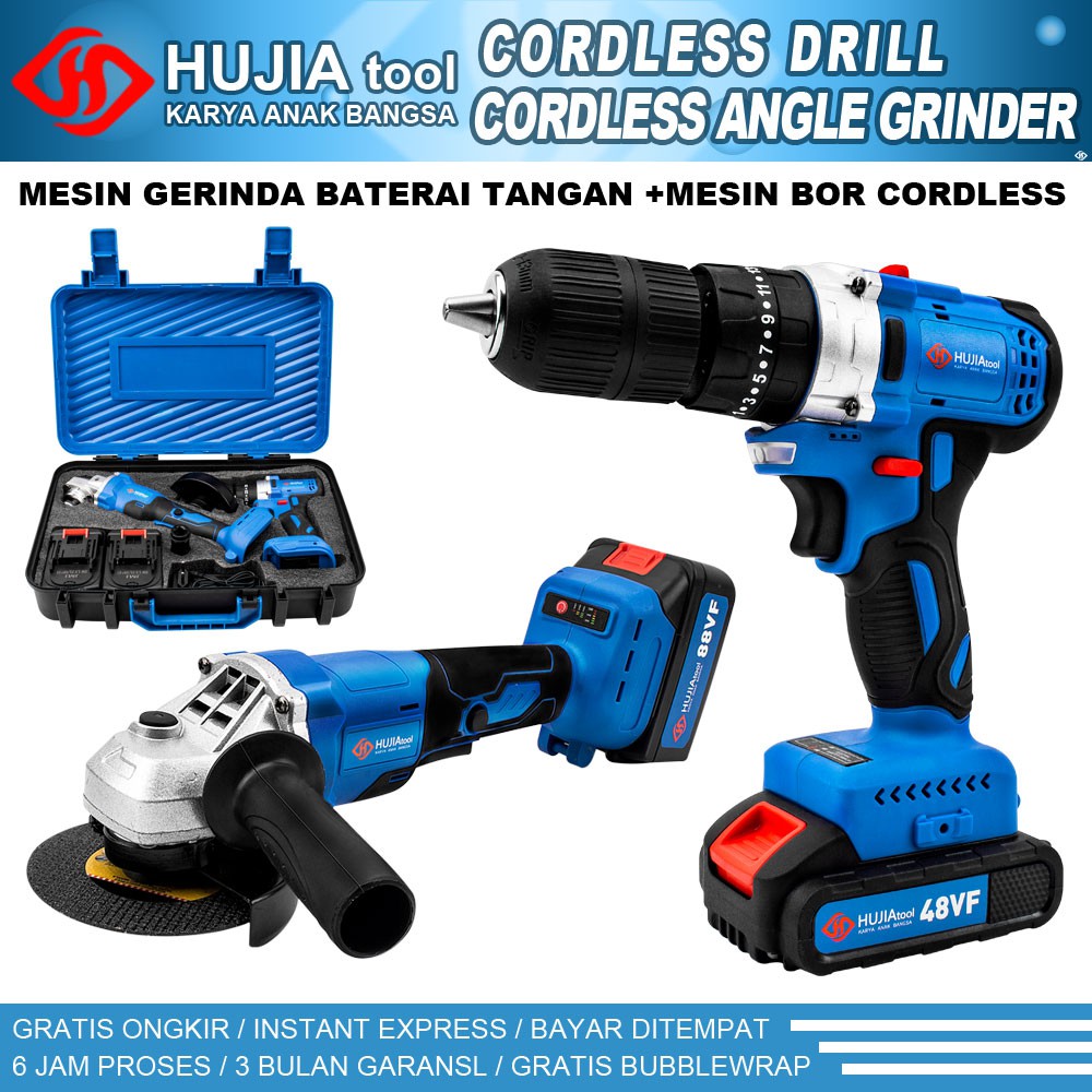 Jual Mesin gerinda + bor cordless impact drill Hujia pro 2021+2521 88vf ...