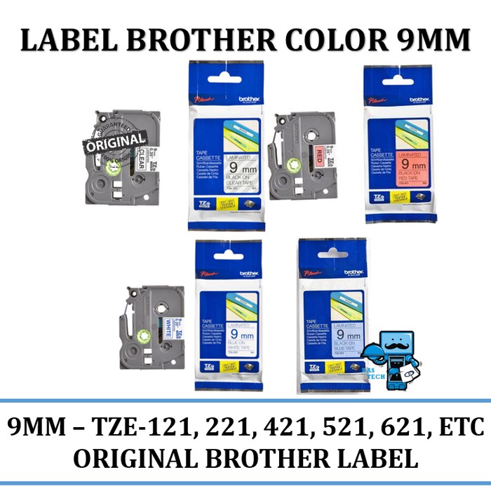 Jual Brother color tape/label 9 mm tze121, 221, 421 ,521, 621, 721 ...
