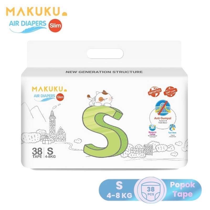 Jual MAKUKU AIR DIAPERS SLIM PRO TAPE S isi 38 Psc ANTI GUMPAL | Shopee ...
