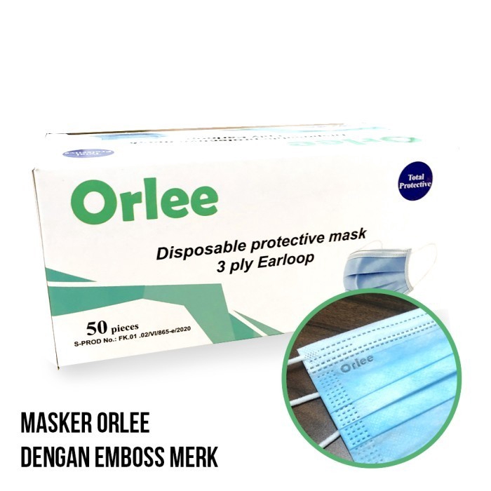 Jual Masker Orlee 3 ply 3ply Biru Blue Embos Orlee Disposable Earloop 1 ...