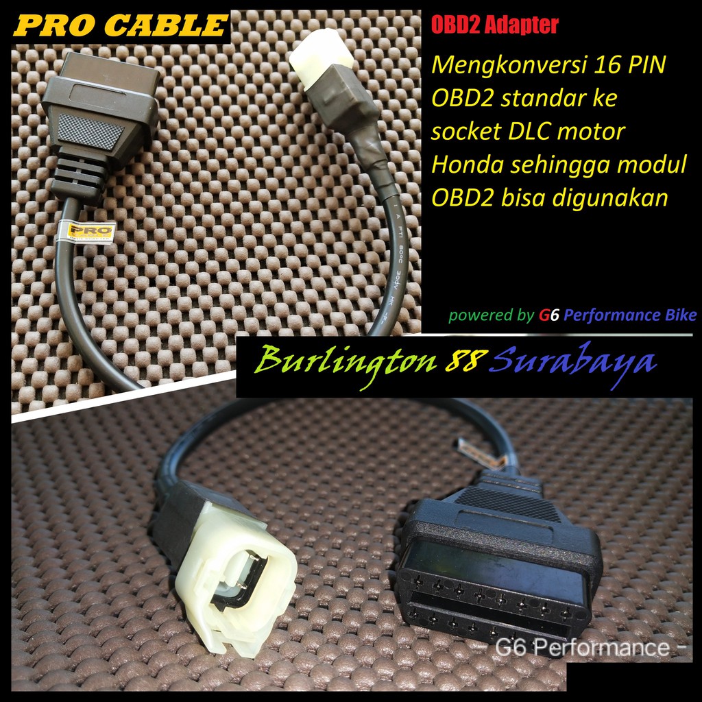 Jual adapter kabel obd2 dlc motor honda ecu socket 16 pin to 4 pin dlc ...