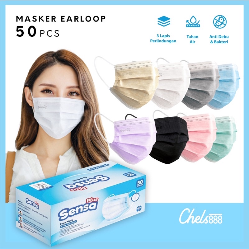 Jual Masker SENSA PLUS Earloop 3ply isi 50 pcs | Shopee Indonesia