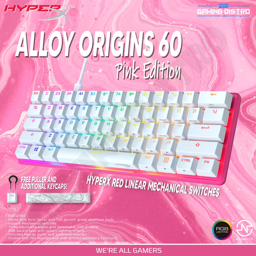 Jual HyperX Alloy Origins 60 Pink RGB Mechanical Keyboard | Shopee ...