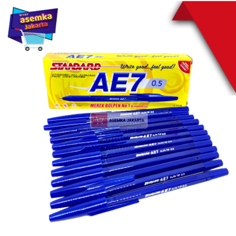Jual Bolpen pulpen standard AE7 Pena Bolpoin AE-7 0,5mm (12pcs) | Shopee Indonesia