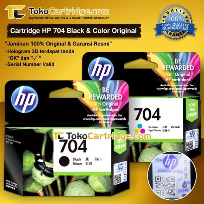 Jual Cartridge HP 704 Black & Tri-Colour Original 1 SET Catridge Color ...