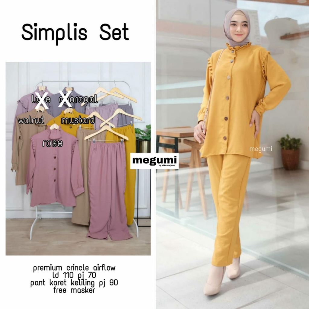 Jual One Set Crinkle Premium Casual Simplis Ld 110 Bahan Airflow Adem Jatuh Formal Kekinian ...