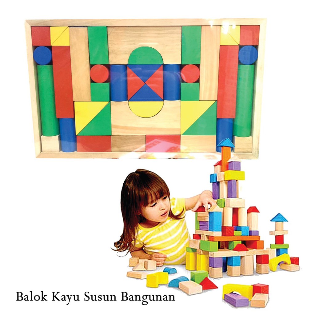 Jual JTM - MAINAN BALOK KAYU WOODEN BLOCK SUSUN RUMAH 42 PCS | Shopee ...