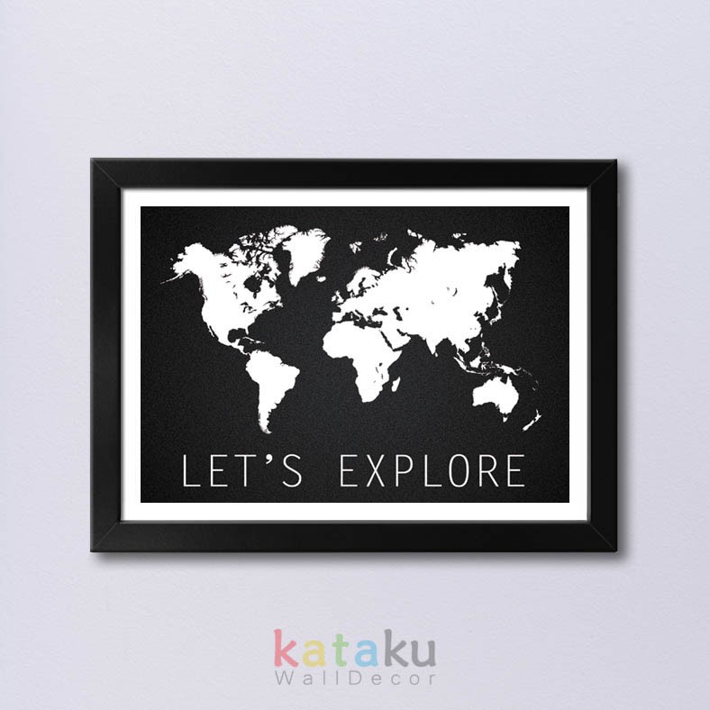 Jual Hiasan Dinding Peta Dunia Poster Kayu Quotes Let's Explore Wolrd ...