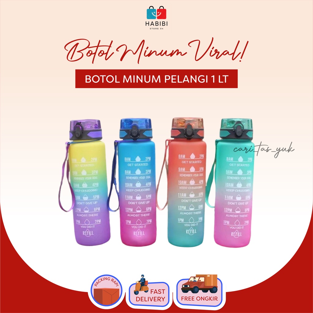Jual Botol Minuman Viral Pelangi Isi 1 Liter Tumbler Tempat Air Minum ...