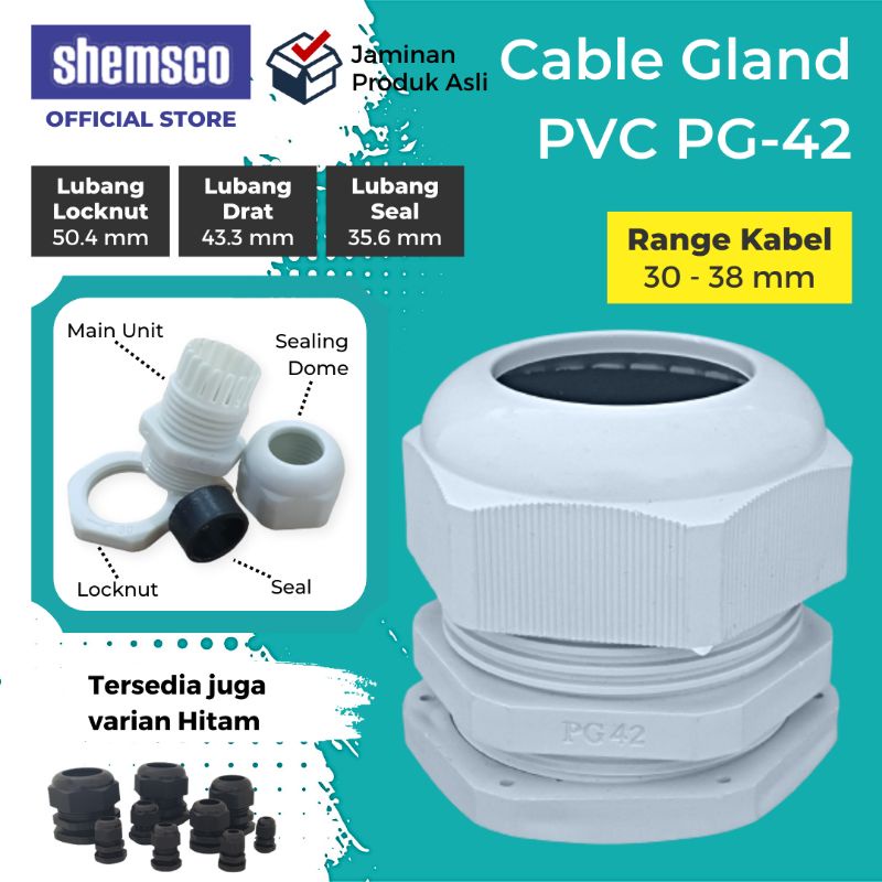 Jual PVC Cable Gland 30mm-38mm PG-42 Putih Hitam Connector Kabel ...
