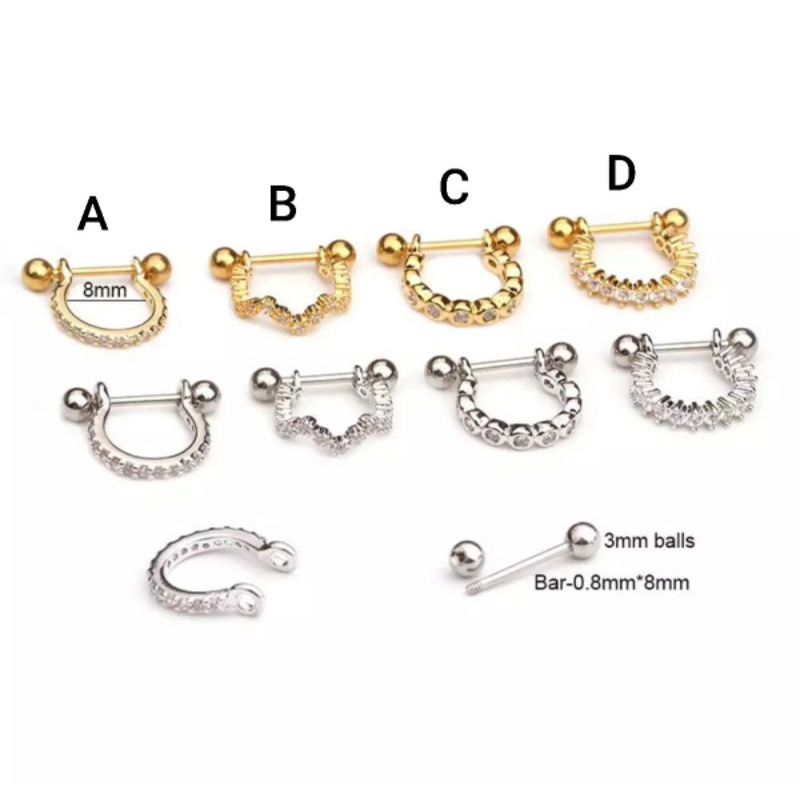 Jual 1PCS Anting Gold/Silver Color D Stainless Steel Barbel With Cz ...