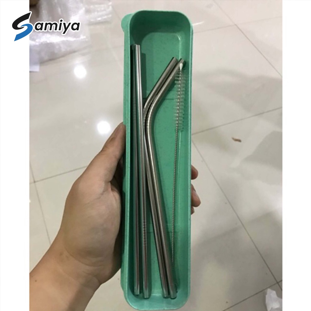 Jual Paket sedotan stainless silver dengan kotak box dan sikat sedotan ...