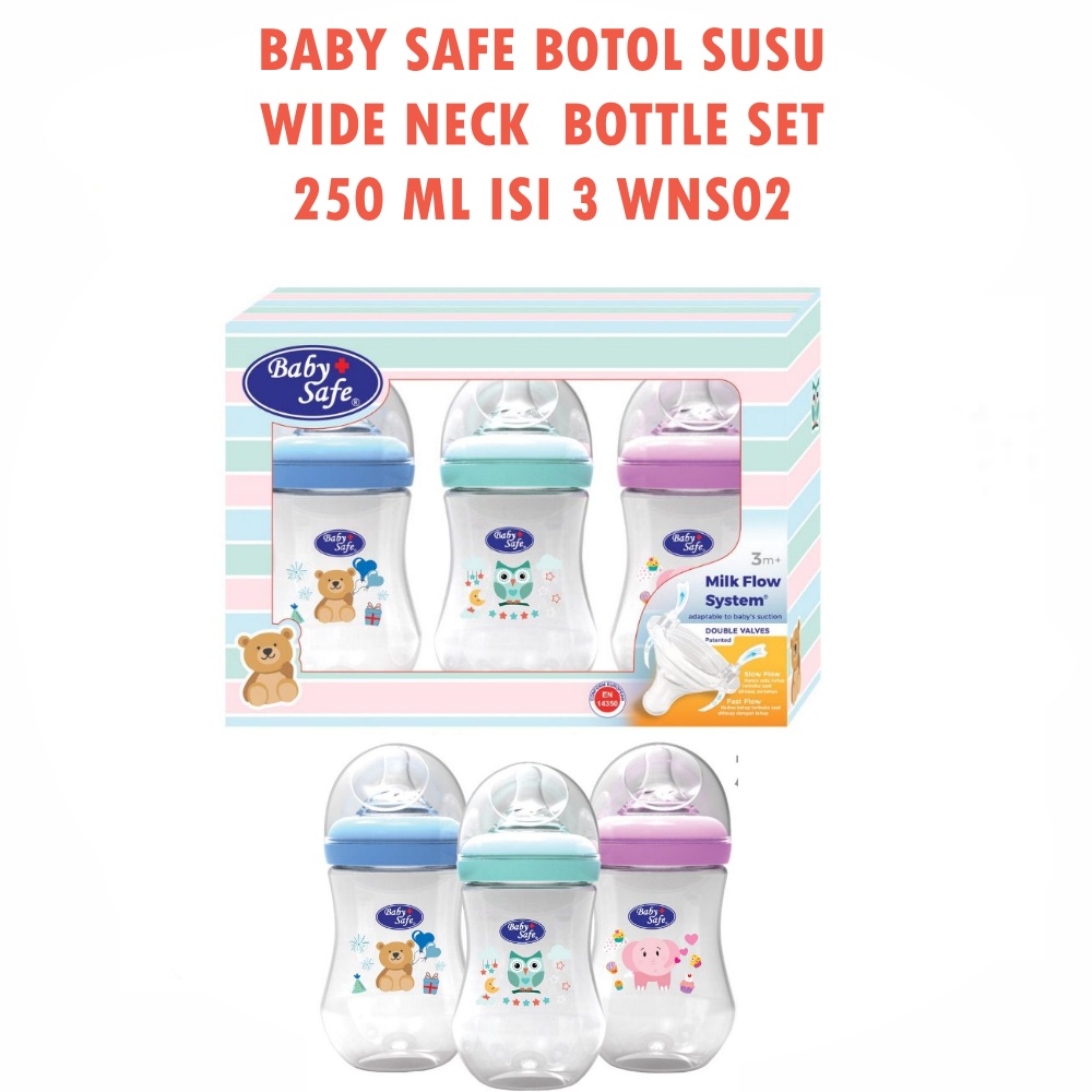 Jual BABY SAFE BOTOL SUSU WIDE NECK BOTTLE SET 250ML ISI 3 WNS02 ...