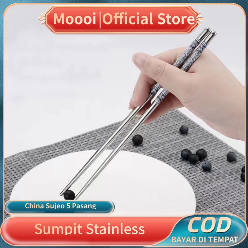 Jual MOOOI Sumpit Stainless Motif Sumpit Chopsticks China Sujeo 5 ...