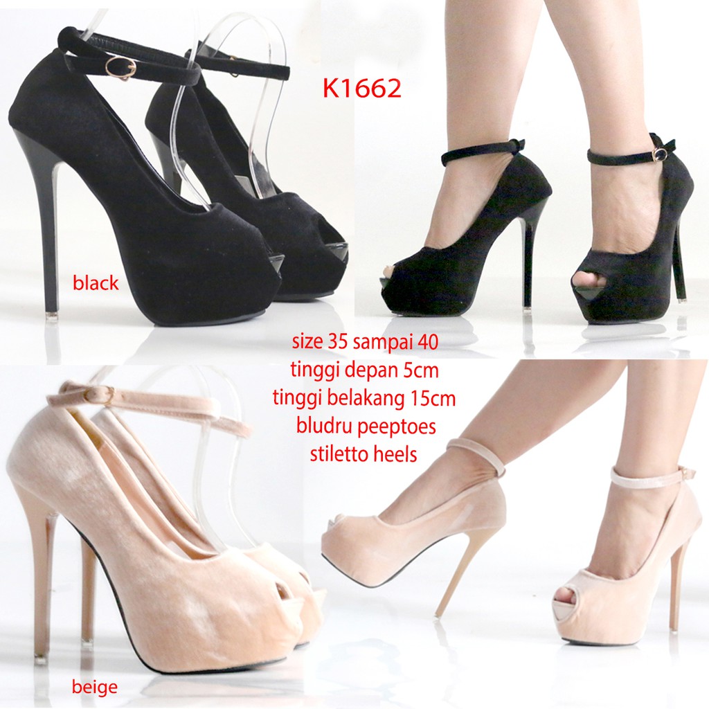 Jual Sepatu Suede High Heels 15cm - Stilleto Beige Hitam Fashion KY1662 ...