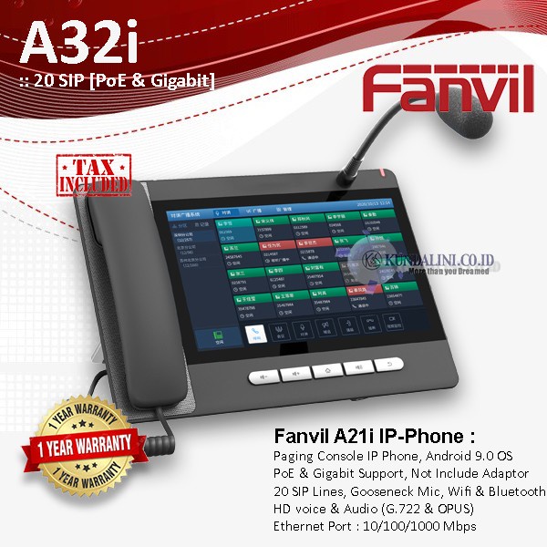 Jual Fanvil A32i Android Touch Screen IP-Phone [PoE - Gigabit - 20 SIP ...
