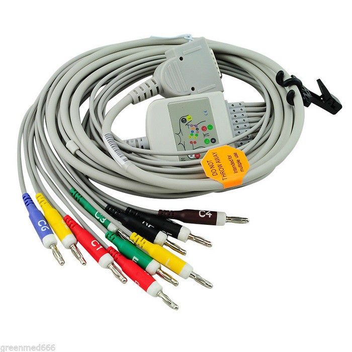 Jual New Kabel Shielded ECG/EKG Cable AHA Banana 4.0 15 pin Connector ...