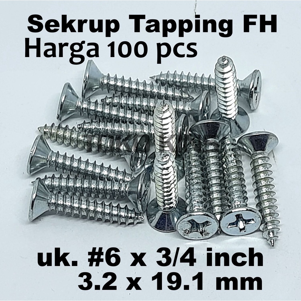 Jual Sekrup FH 6 x 3/4 " per 100 pcs Tapping FAB 3 x 19 mm Skrup obeng plus | Shopee Indonesia