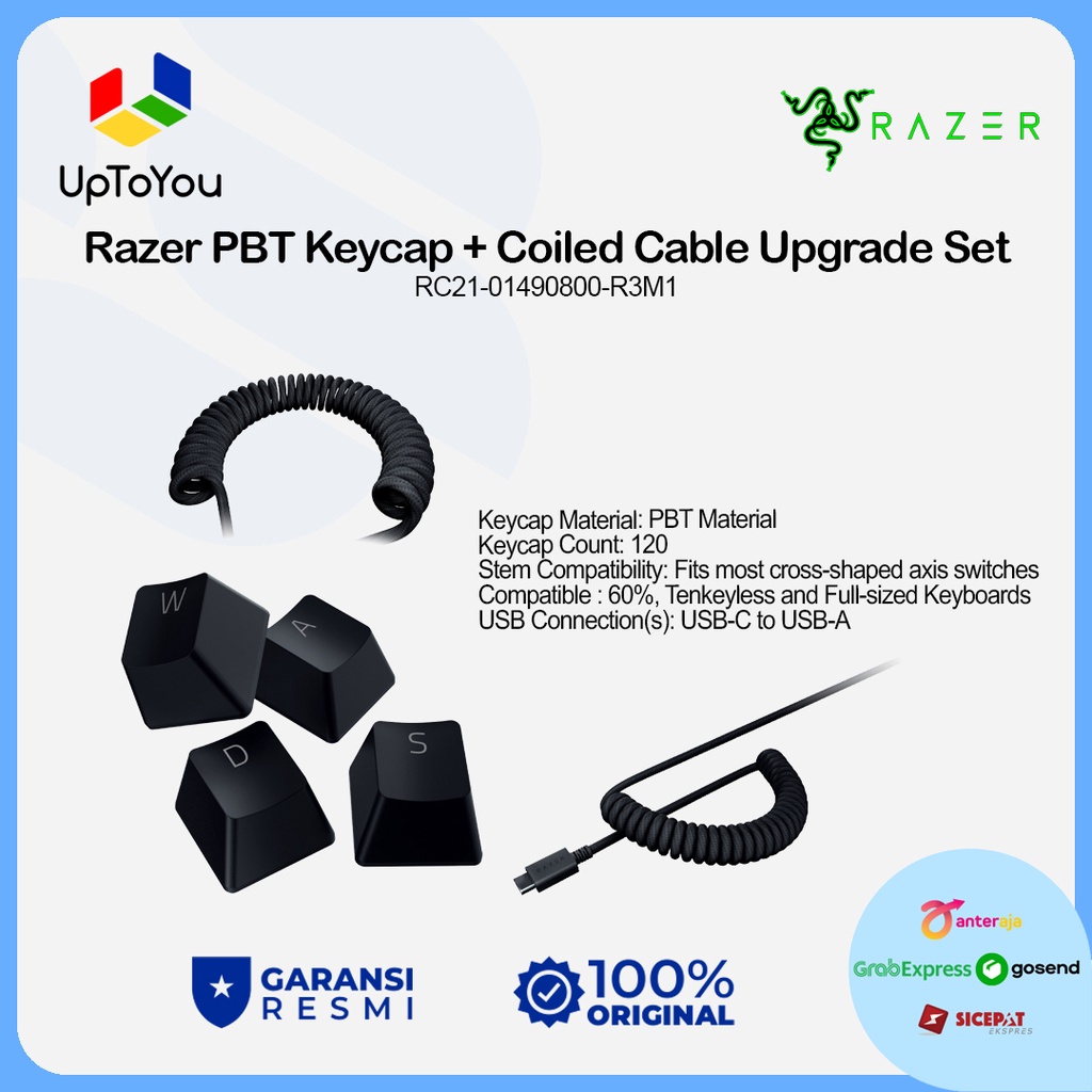 Jual Razer PBT Keycap + Coiled Cable Upgrade Set Black | Shopee Indonesia