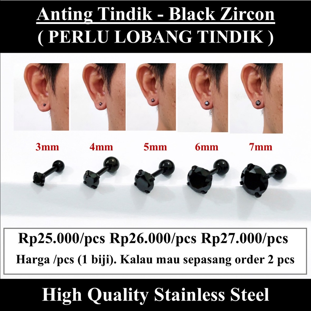 Jual Anting Tindik Cowok Pria - Black Zircon | Shopee Indonesia