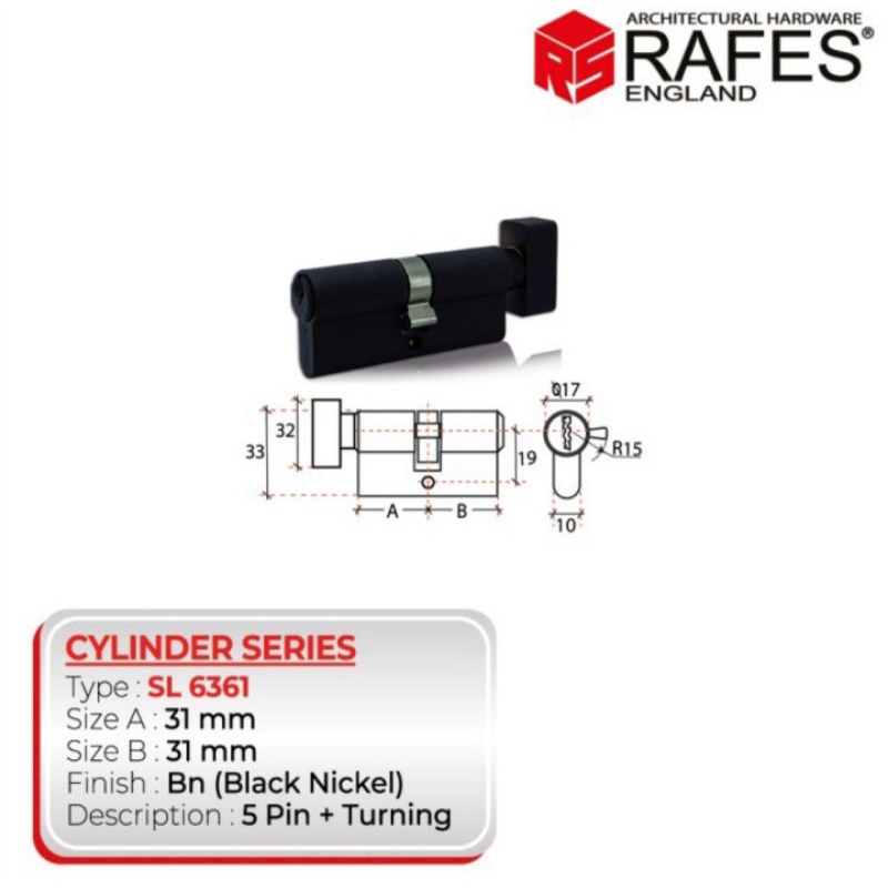 Jual Silinder pintu/ anak kunci Rafes hitam turn + key SL 6361 | Shopee ...