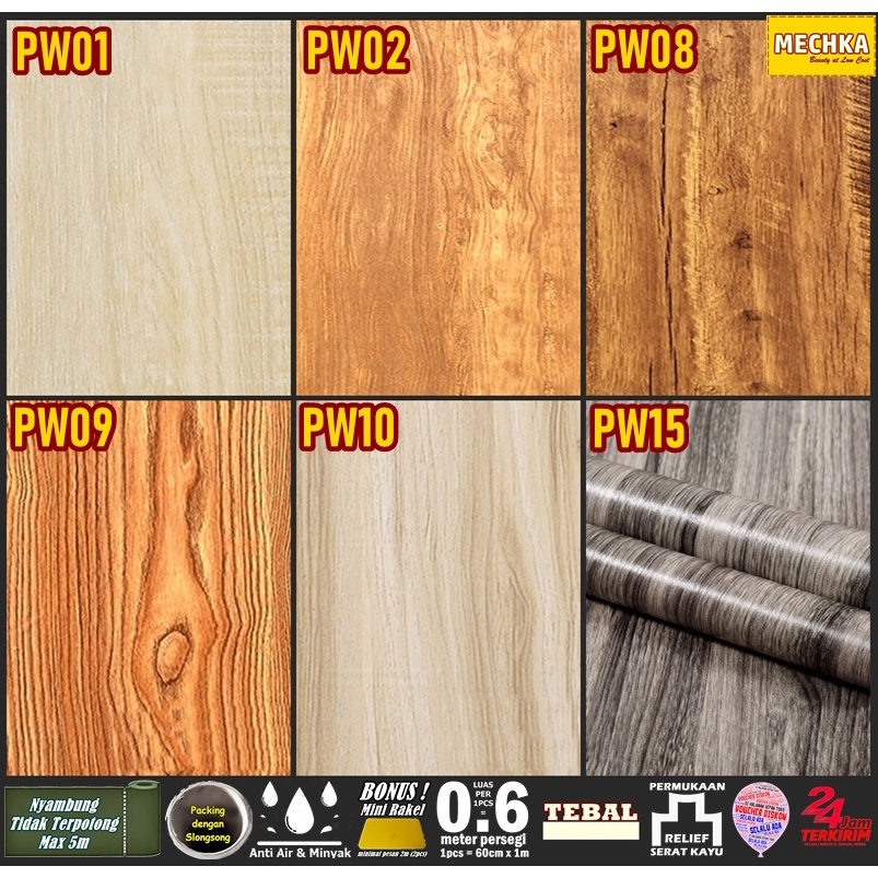 Jual Mechka PVC Sheet Sticker /1m Motif Kayu bertekstur serat kayu ...
