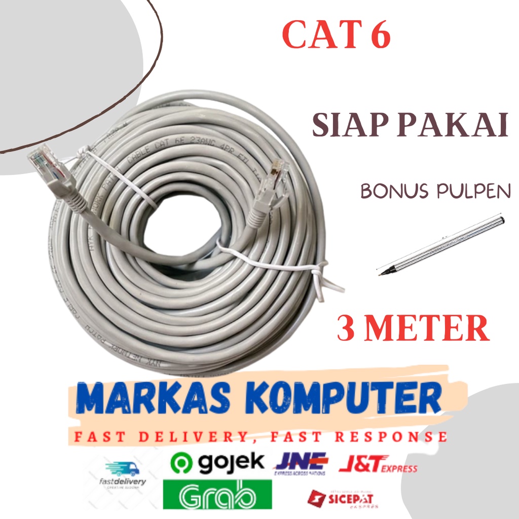 Jual Kabel LAN 3m CAT 6 Internet Jaringan Cat6 UTP 3 Meter | Shopee ...