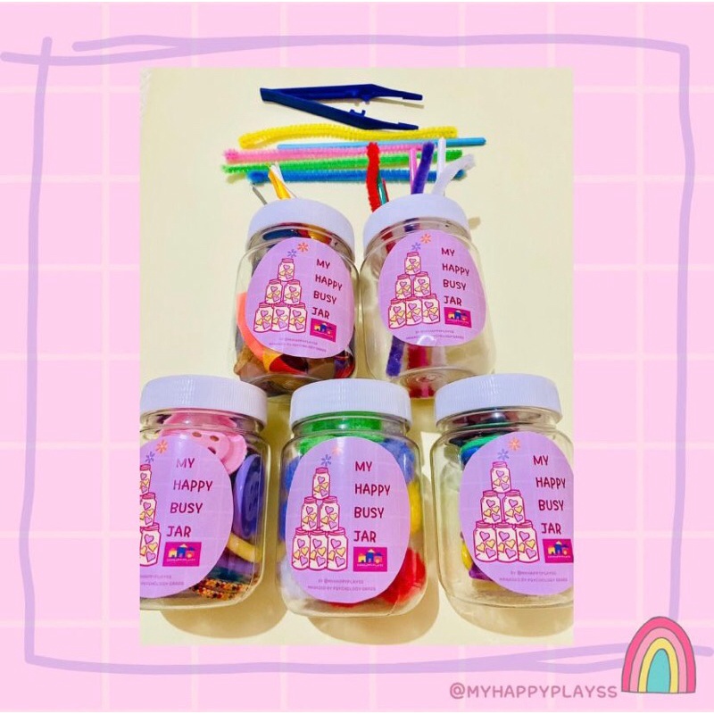 Jual MY HAPPY BUSY JAR 6 IN 1 PACKAGE WITH BOX POMPOM RIBBON PITA ...