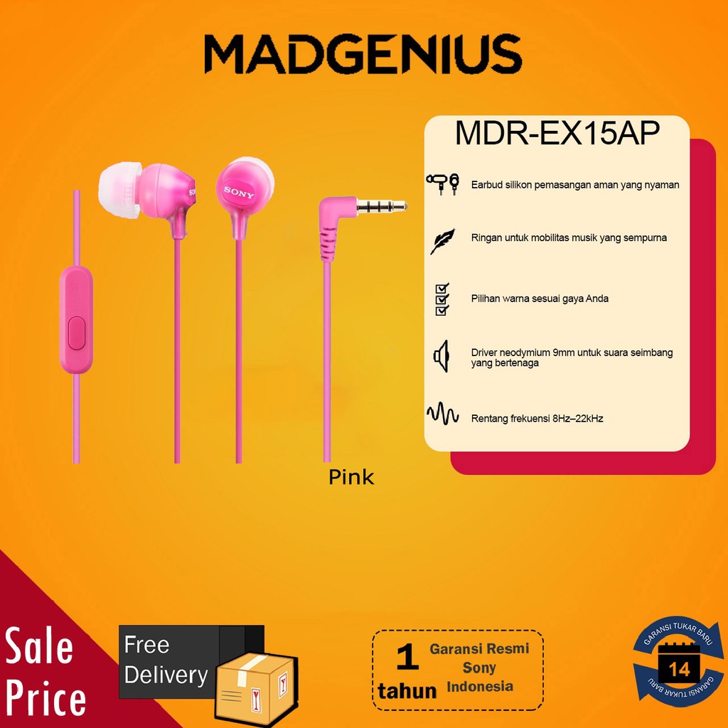 Jual Sony Original MDR-EX15AP / MDR EX15AP / MDREX15AP Pink in-ear ...
