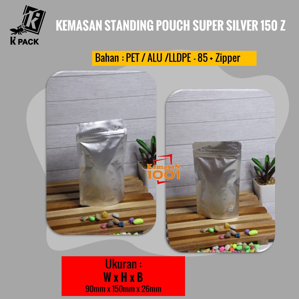 Jual Kemasan Standing Pouch Alufoil Silver 150Z | Shopee Indonesia