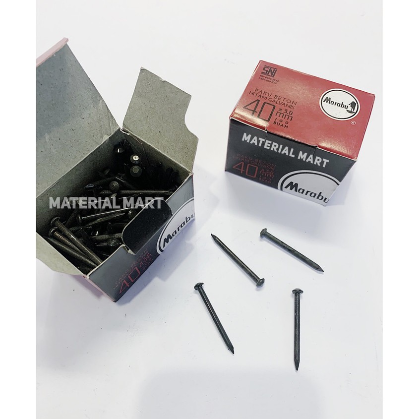 Jual Paku Beton Hitam Galvanis 40MM ASLI | Paku Beton Marabu 4CM Per (BOX) Material Mart ...