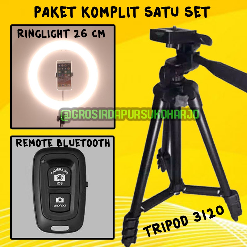 Jual PAKET KOMPLIT TRIPOD 3120 RINGLIGHT 26 CM REMOTE BLUETOOTH SHUTTER ...