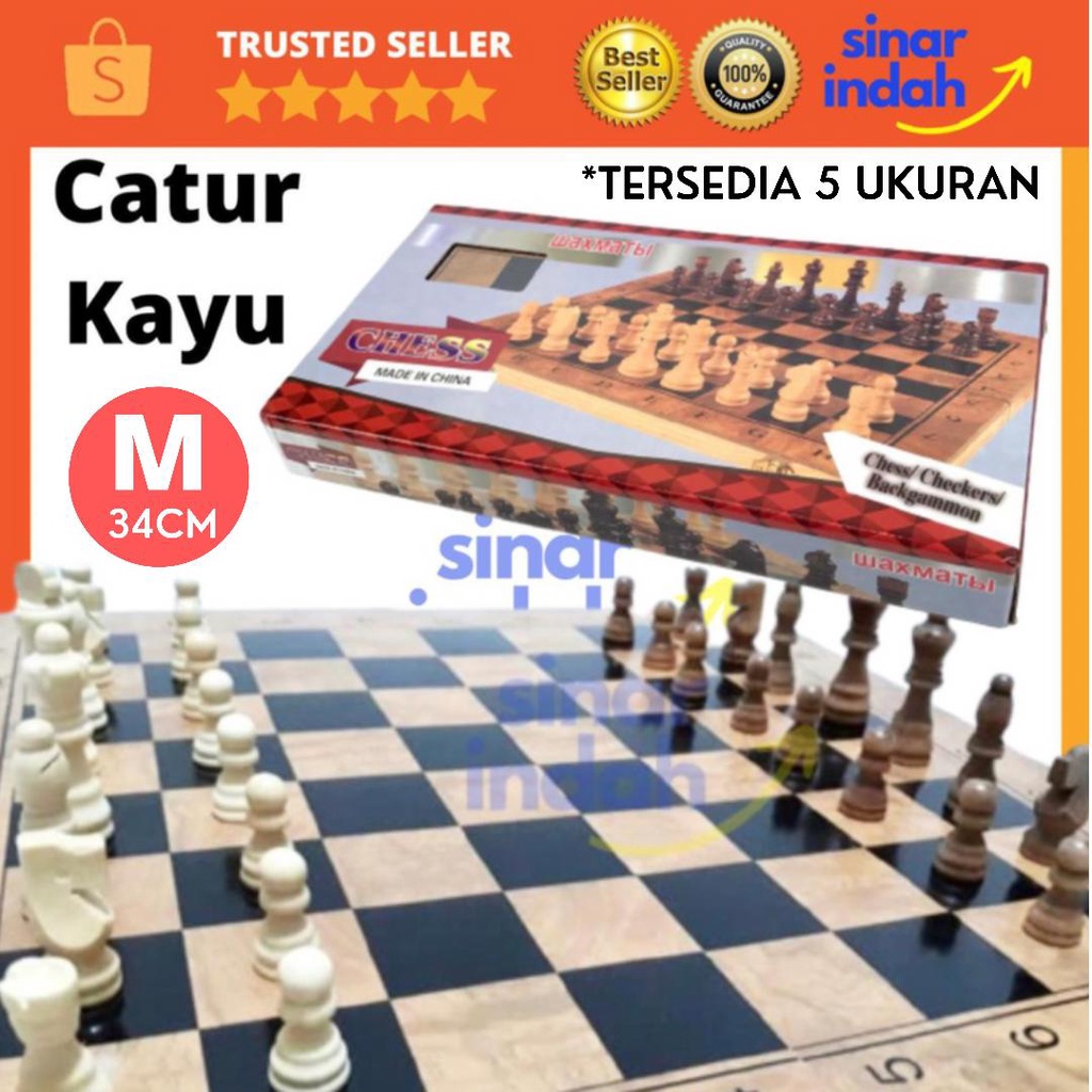 Jual Papan Catur Kayu Lipat Wooden Chess Set Checker Backgammon M (34CM ...