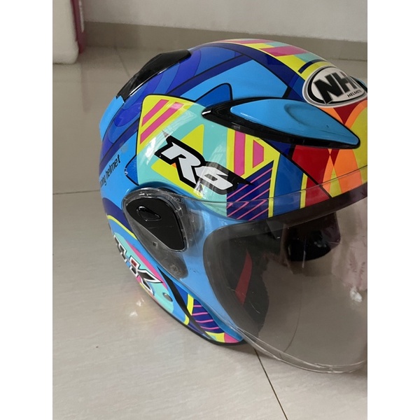 Jual HELM NHK R6 MOTIF PIGMEN BLUE FLOURECENT BIRU | Shopee Indonesia