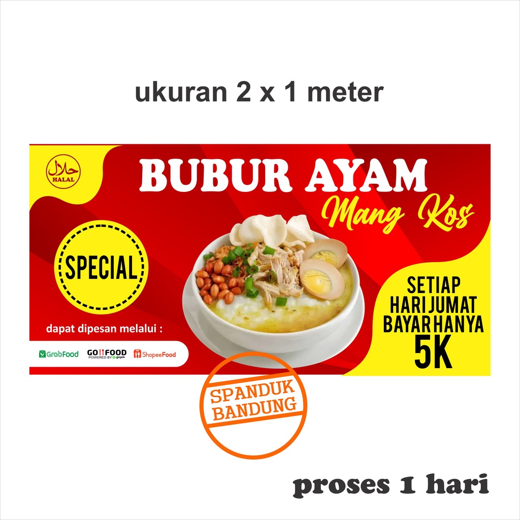 Jual spanduk bubur ayam ukuran 2 x 1 meter / banner bubur ayam /spanduk ...