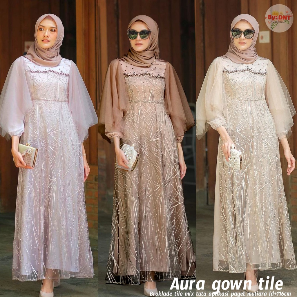 Jual Termurah!!! Luna Dress Brokat Kombinasi / Fashion Muslim Wanita / Gamis Nadine / Bisa Cod ...